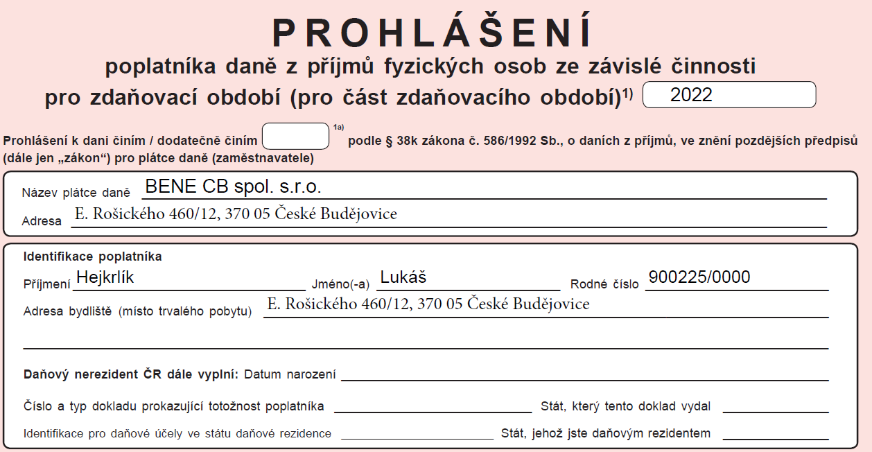 Prohlášení poplatníka daně z příjmů fyzických osob ze závislé činnosti ...
